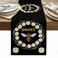 Honey Bee Cotton Linen Table Runner Retro White Daisy Wreath Leaf Black ...