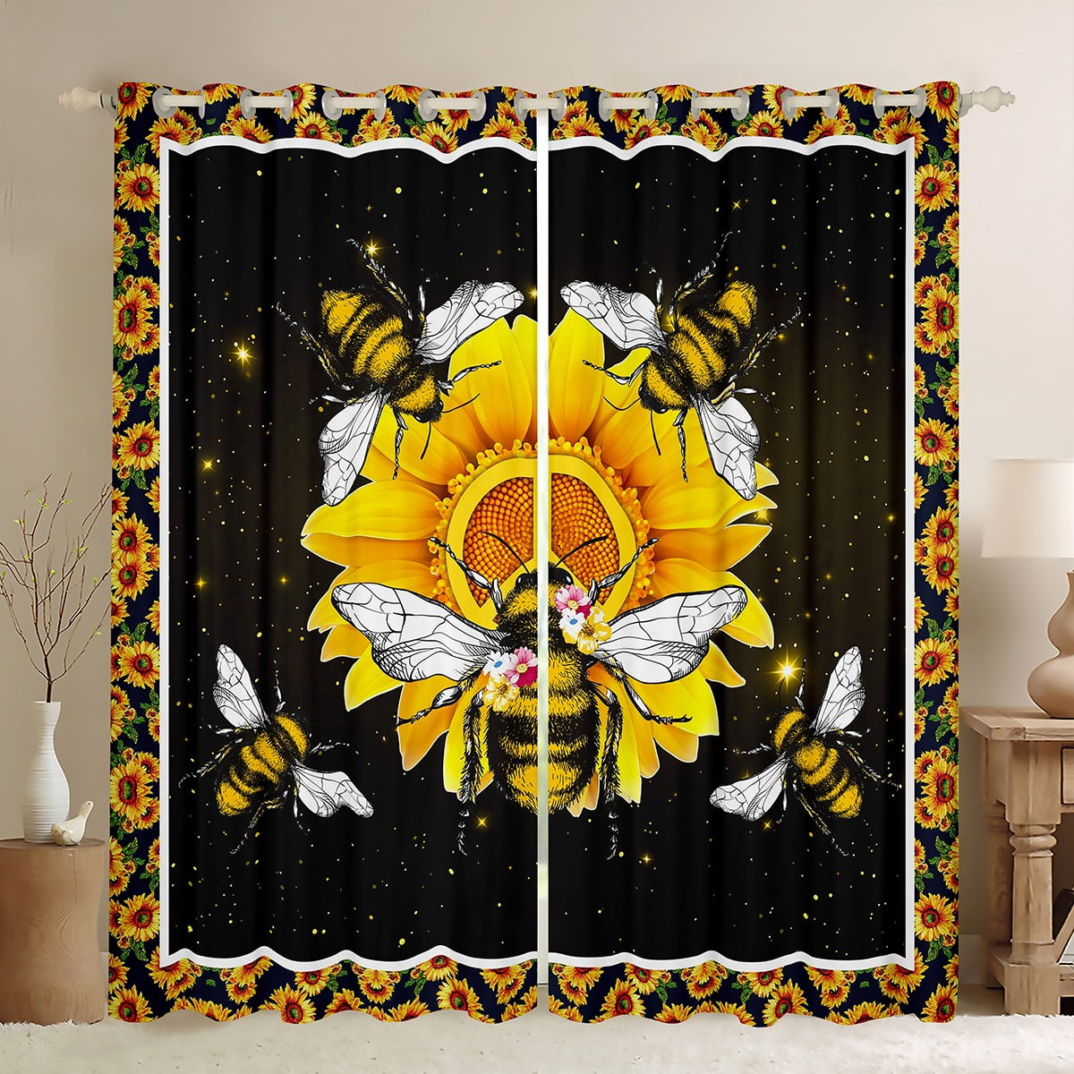 Honey Bee Curtains & Drapes Chic Sunflower Curtains Women Psychedelic ...