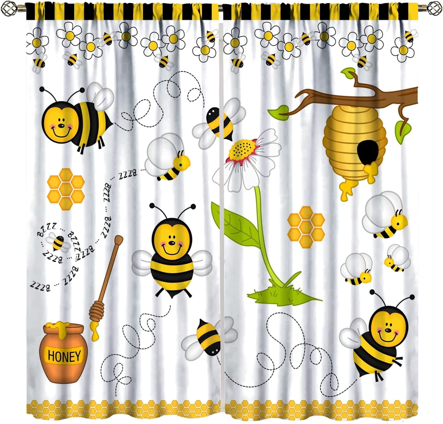 Honey Bee Curtains, Fluttering Bees Daisy Honey Pollen Spring Animal ...