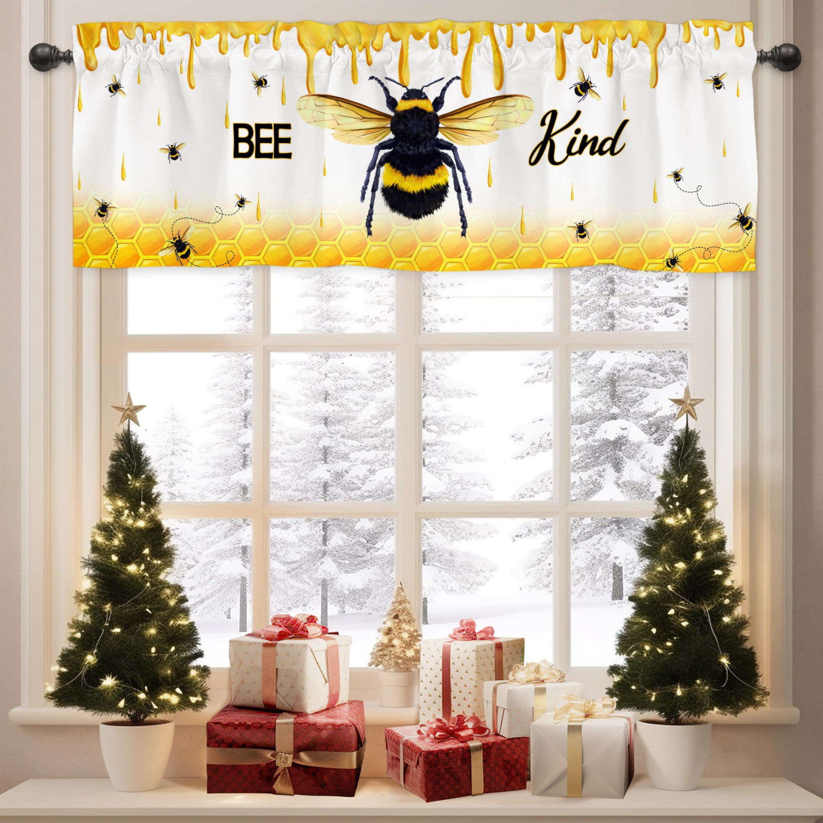 Honey Bee Curtains For Kitchen Window Spring Summer Window Toppers ...