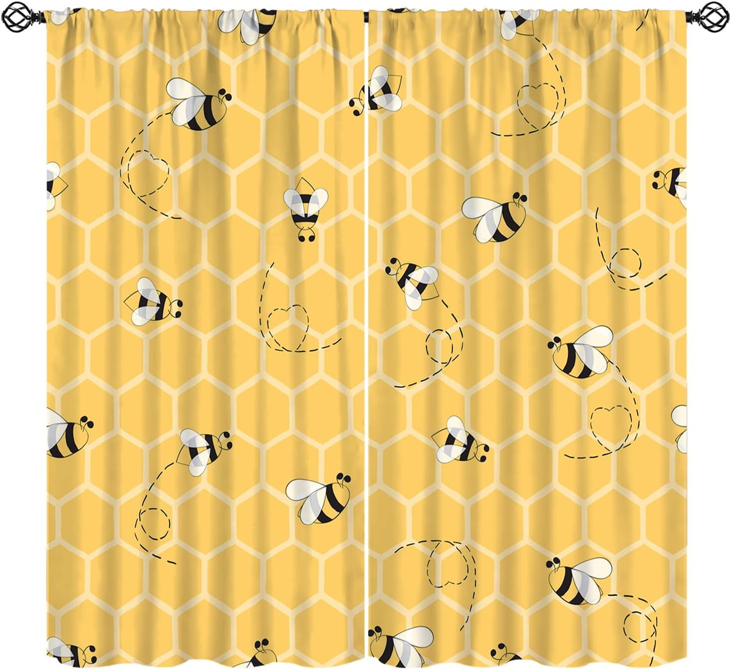 Honey Bee Curtains for Kids, Cute Yellow Bees Honeycombs Rustic Window ...