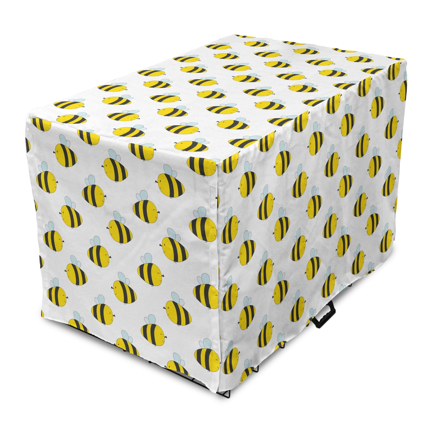 Honey Bee Dog Crate Cover, Graphical Flying Creatures Scattered on a ...