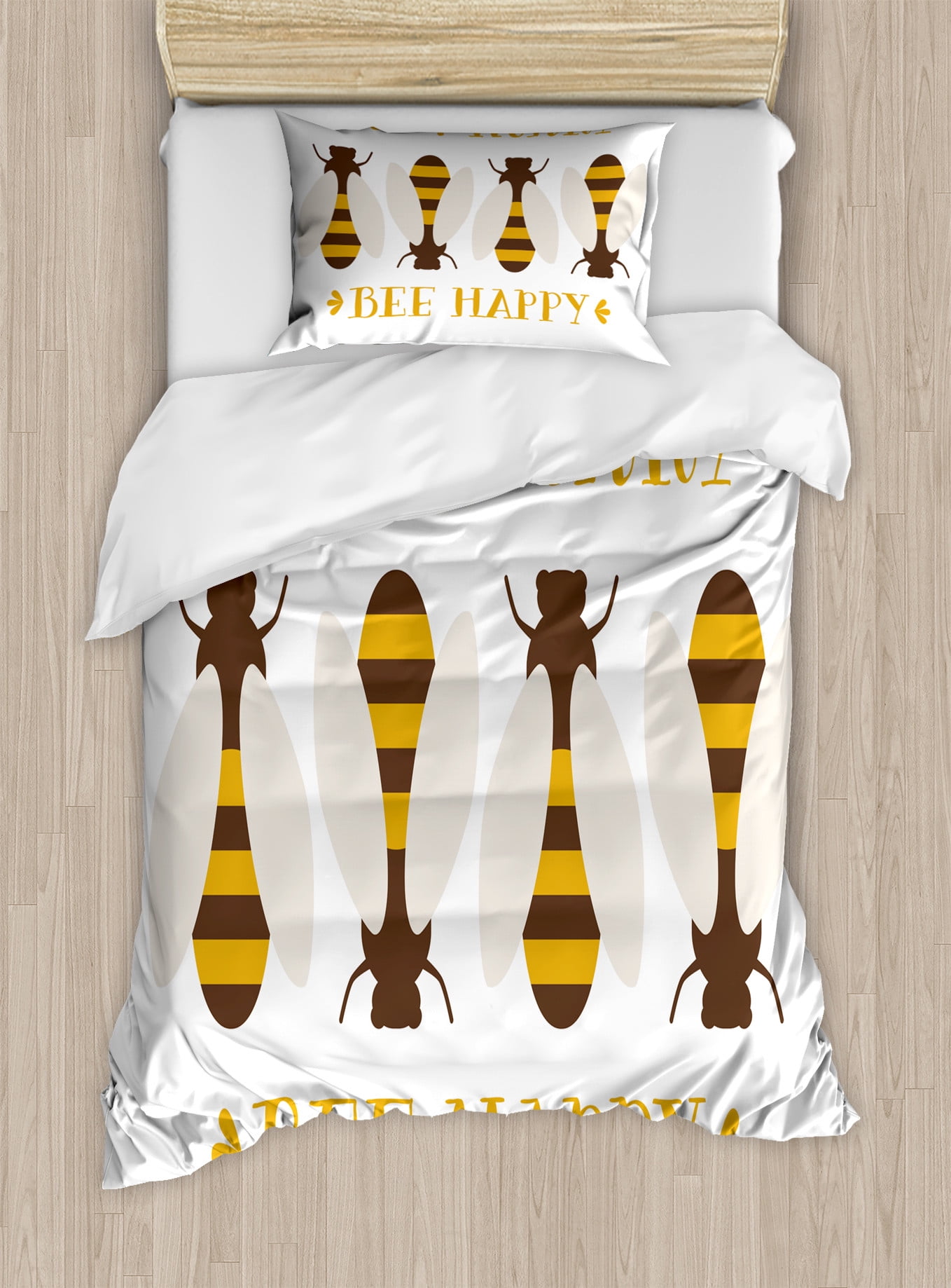 Honey Bee Duvet Cover Set, Don't Worry Bee Happy Humorous Calligraphy ...