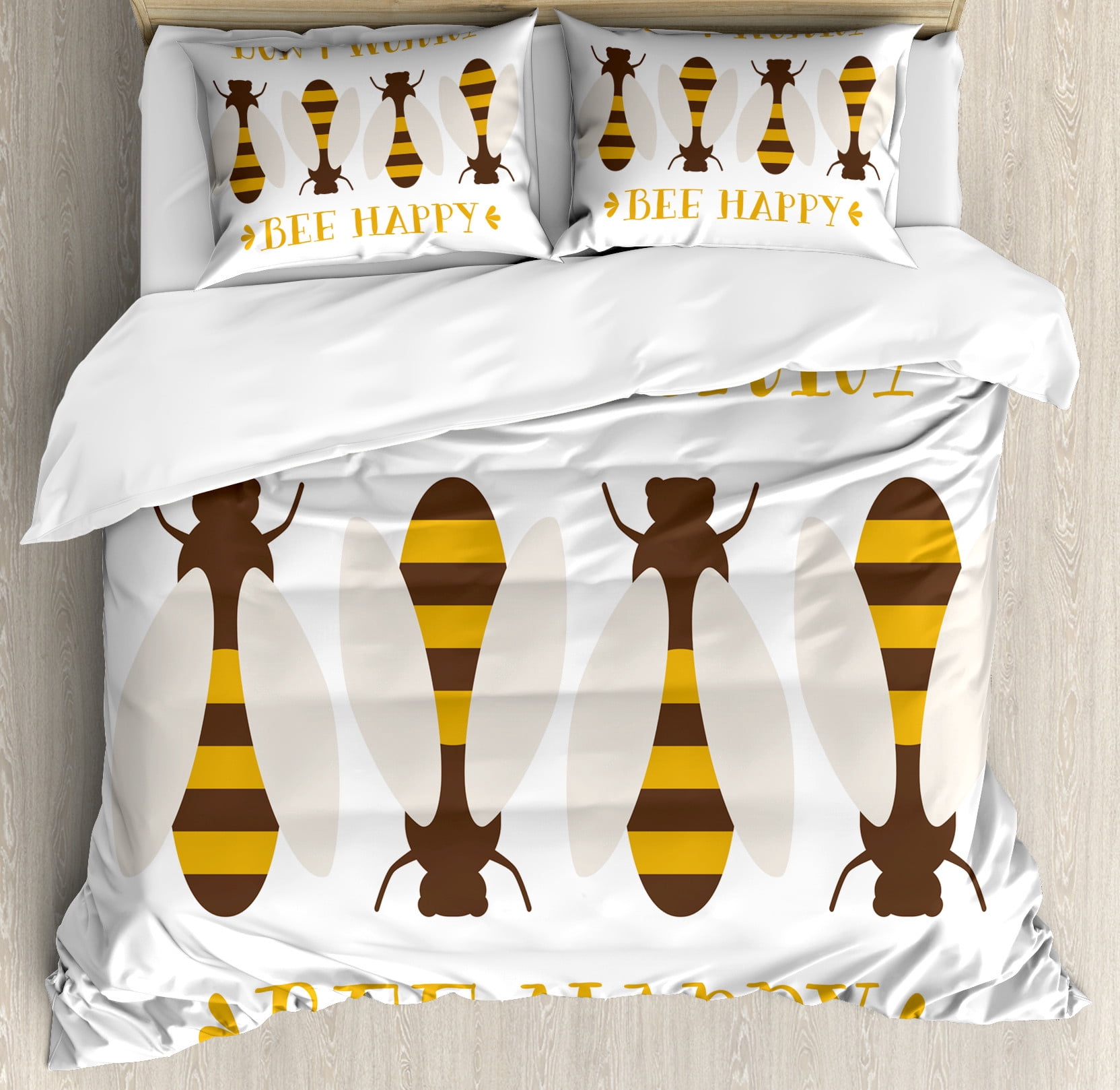 Honey Bee Duvet Cover Set, Don't Worry Bee Happy Humorous Calligraphy ...