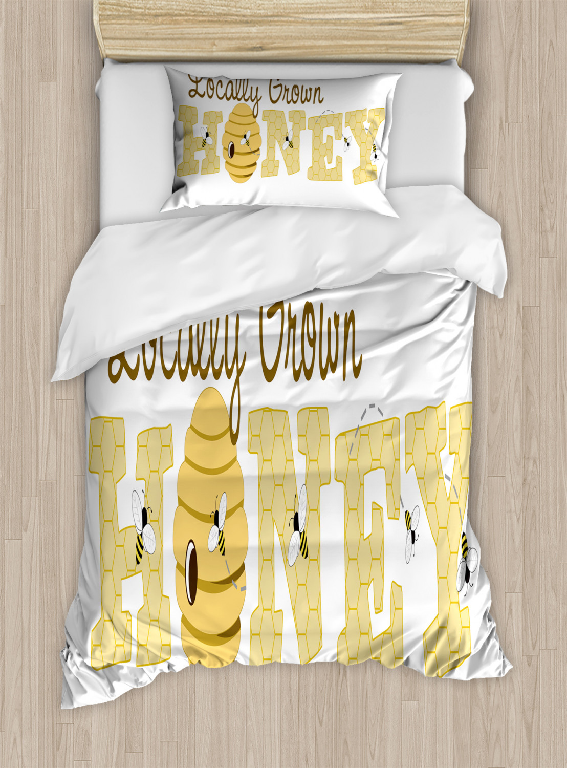 Honey Bee Duvet Cover Set, Locally Grown Honey Calligraphic ...