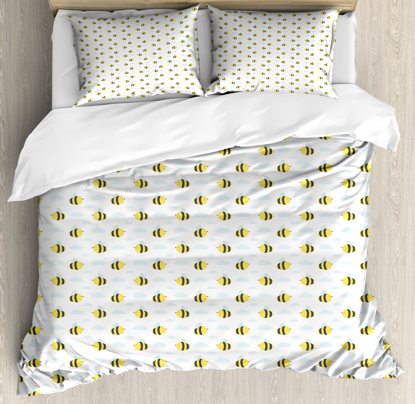 Honey Bee Duvet Cover Set, Repeating of Clouds and Stinging Animals ...