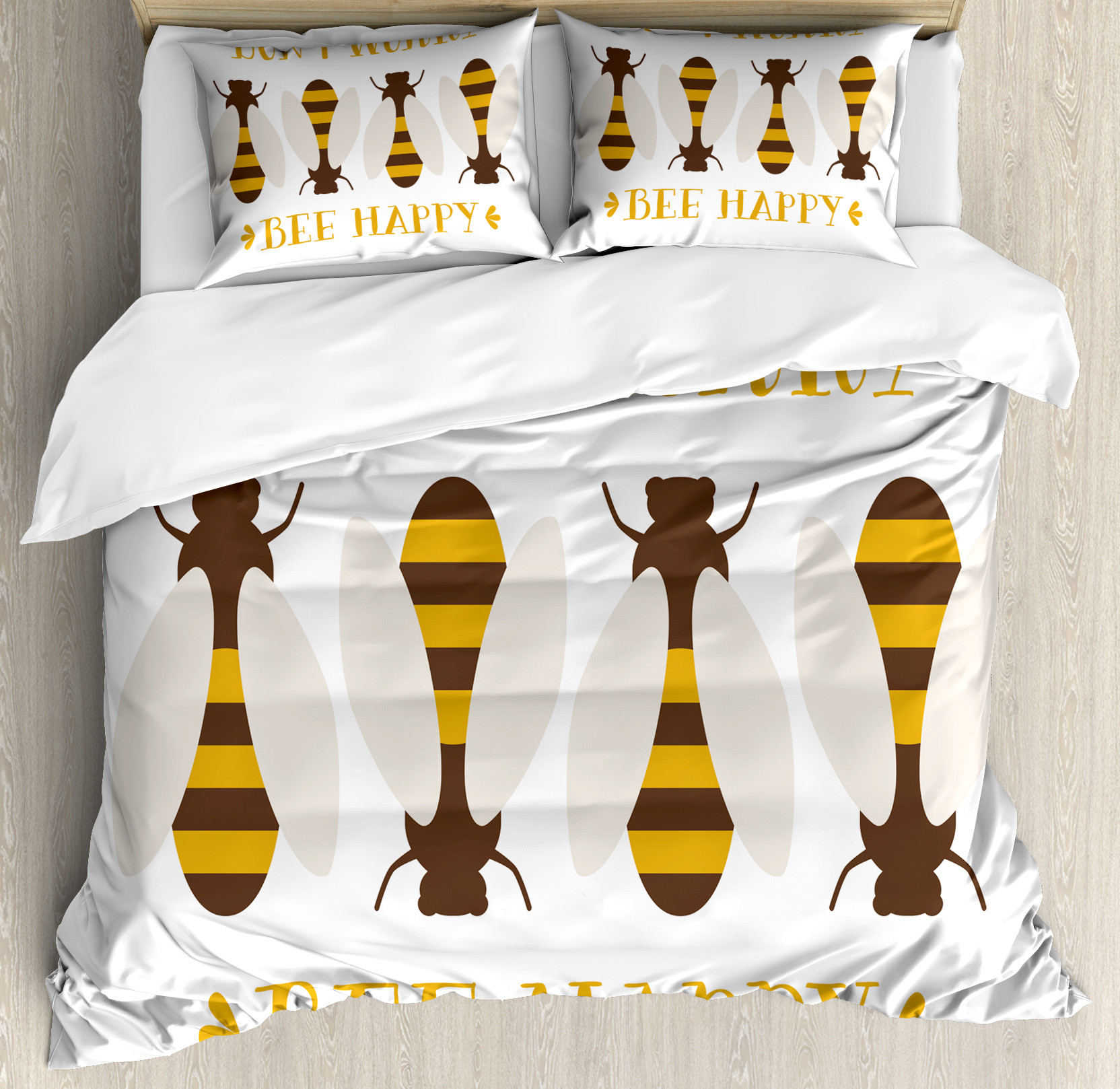 Honey Bee Duvet Cover Set, Don't Worry Bee Happy Humorous Calligraphy ...
