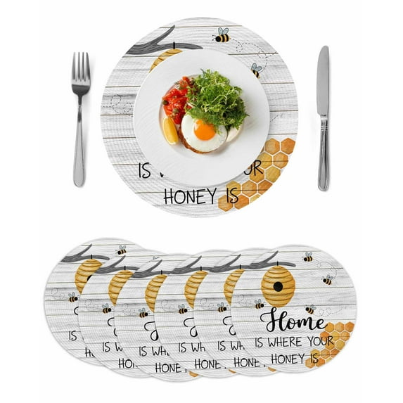 Honey Bee Home Quotes Round Table Placemats set of 6, Country Rustic ...