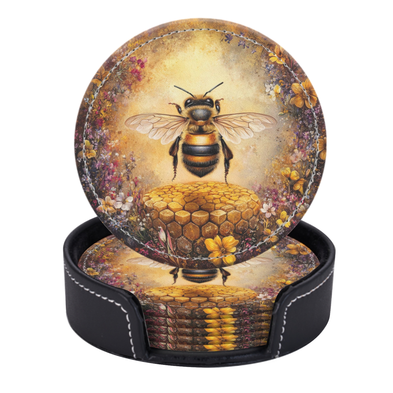 PU Leather Coasters for Drinks Bar Beer,Set of 6 with Holder,Round ...