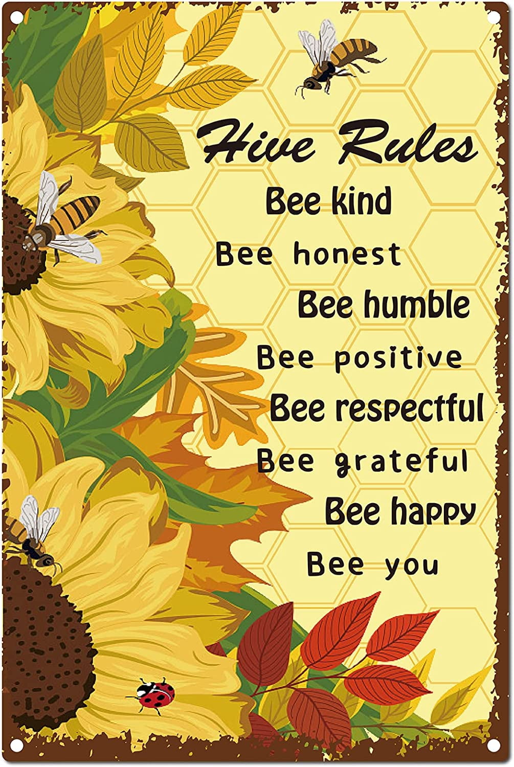 Honey Bee Metal Sign Tin Plate Bee Kind Honest Humble Positive ...