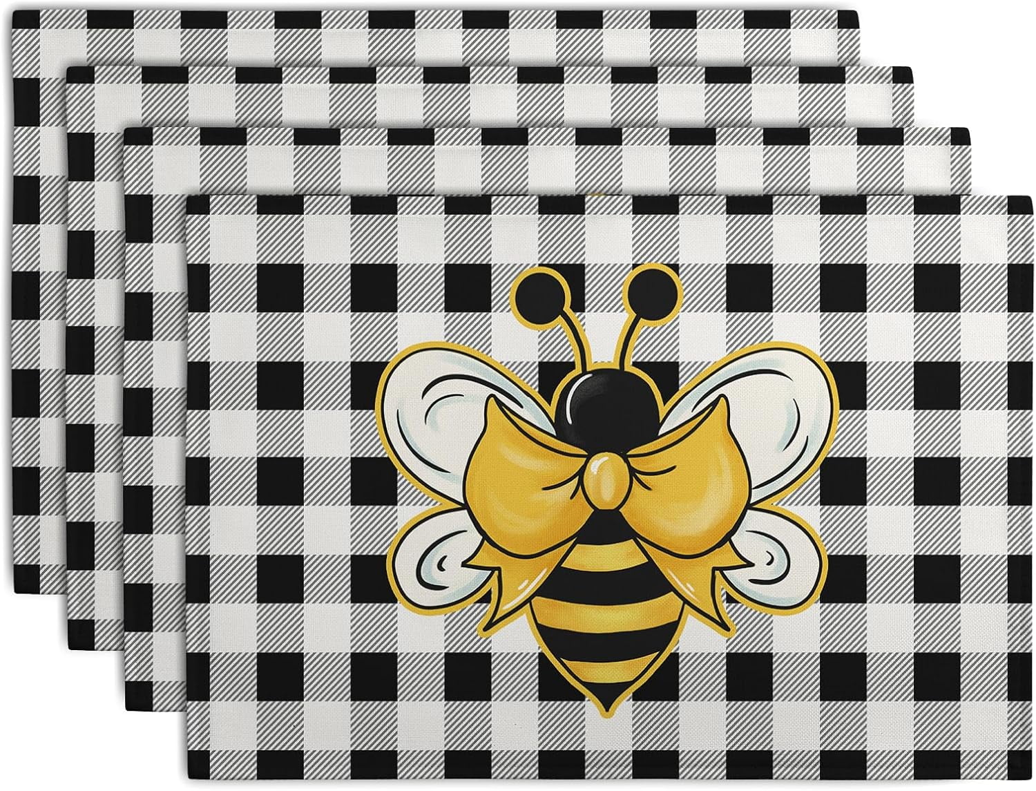 Honey Bee Placemats 12x18 Inch Set of 4 Summer Bumble Bee Black Buffalo ...