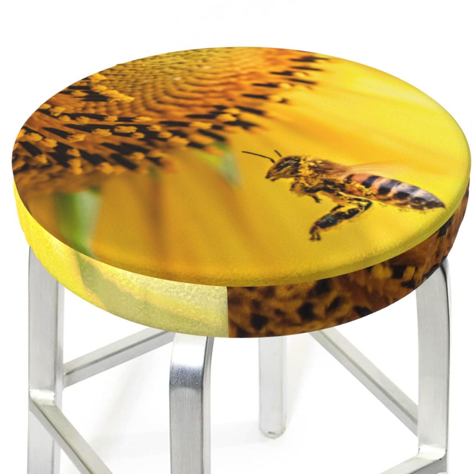 Honey Bee Pollinating Sunflower Bar Stool Covers - Stretch Round Seat ...