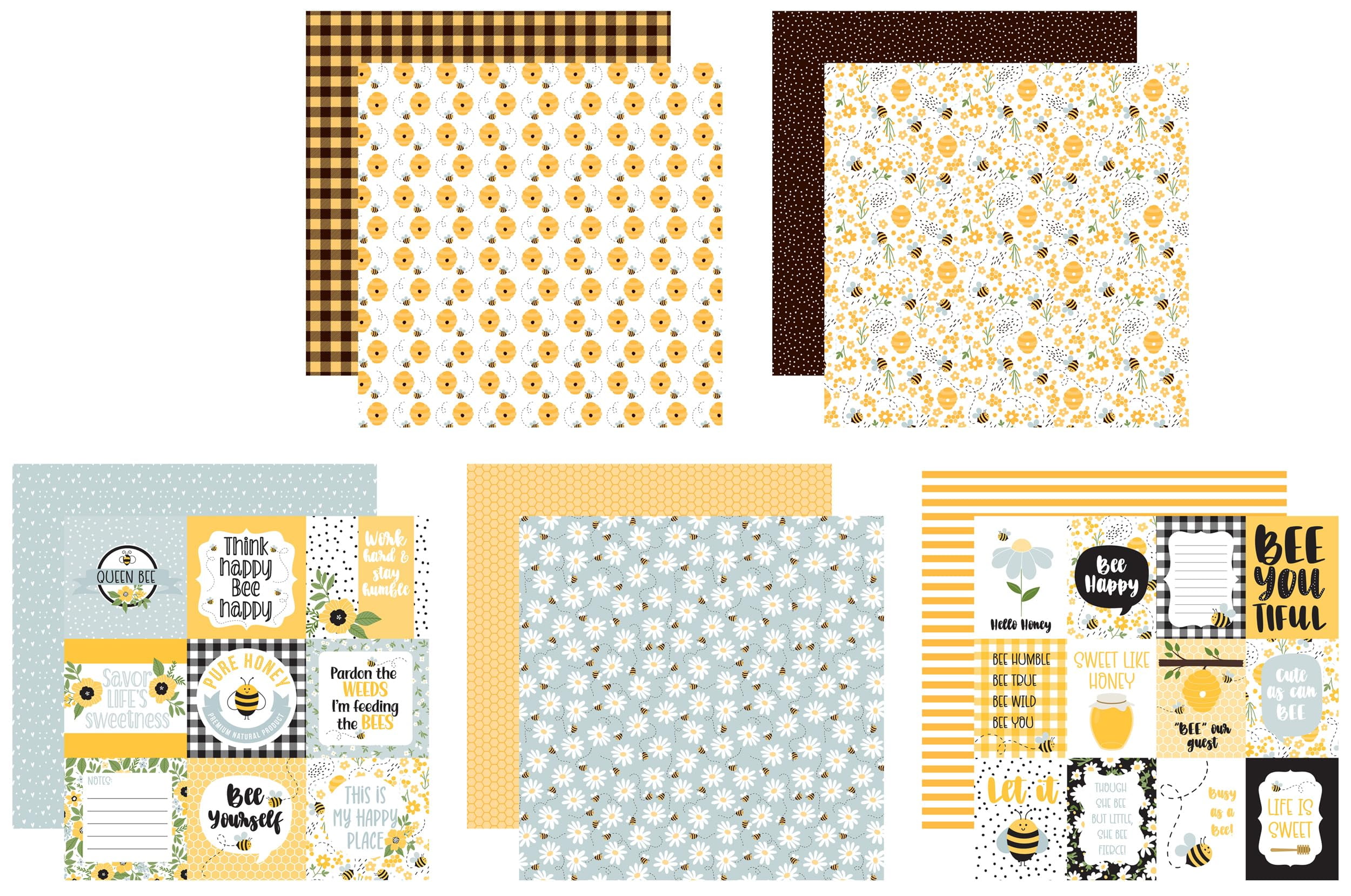 Honey Bee Scrapbook STF9 12x12 Inch - Bee Cardstock with Bees, Flowers ...