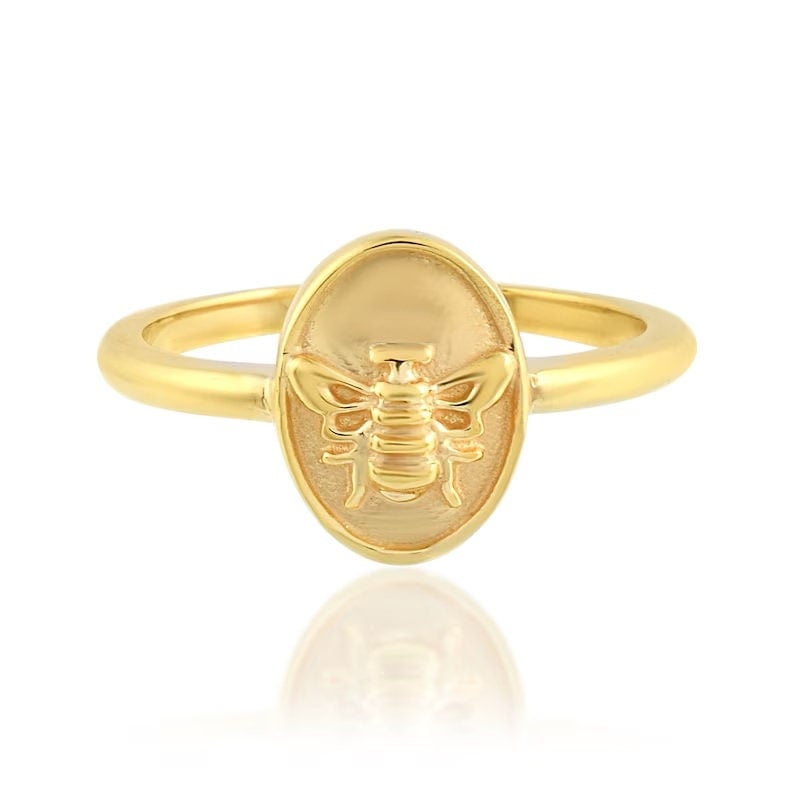 Honey Bee Signet Ring - Silver Bee Ring - Bee Signet Gold Ring ...