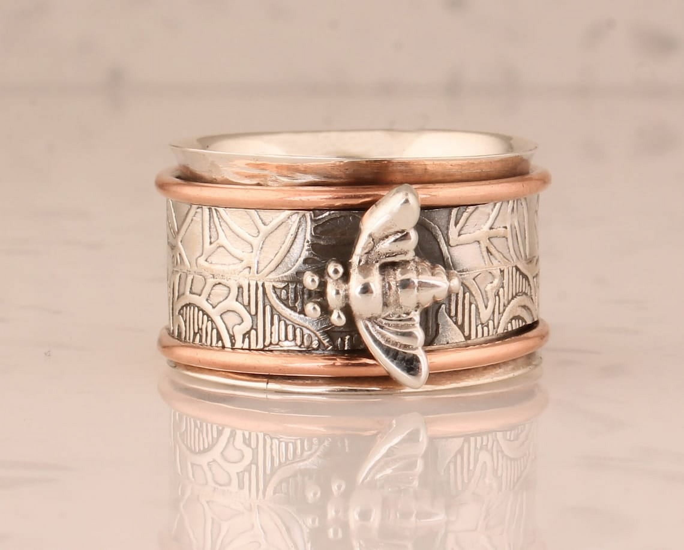 Honey Bee Textured Solid 925 Sterling Silver Spinner Ring – Handmade ...