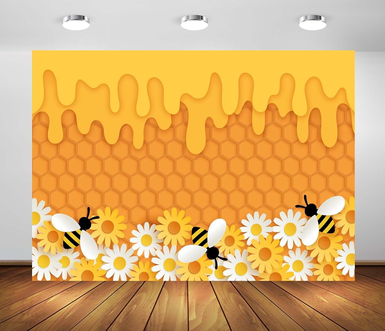 Honey Bee Theme Cute Backdrop Dripping Honey Sweet Bee with Sunflowers ...
