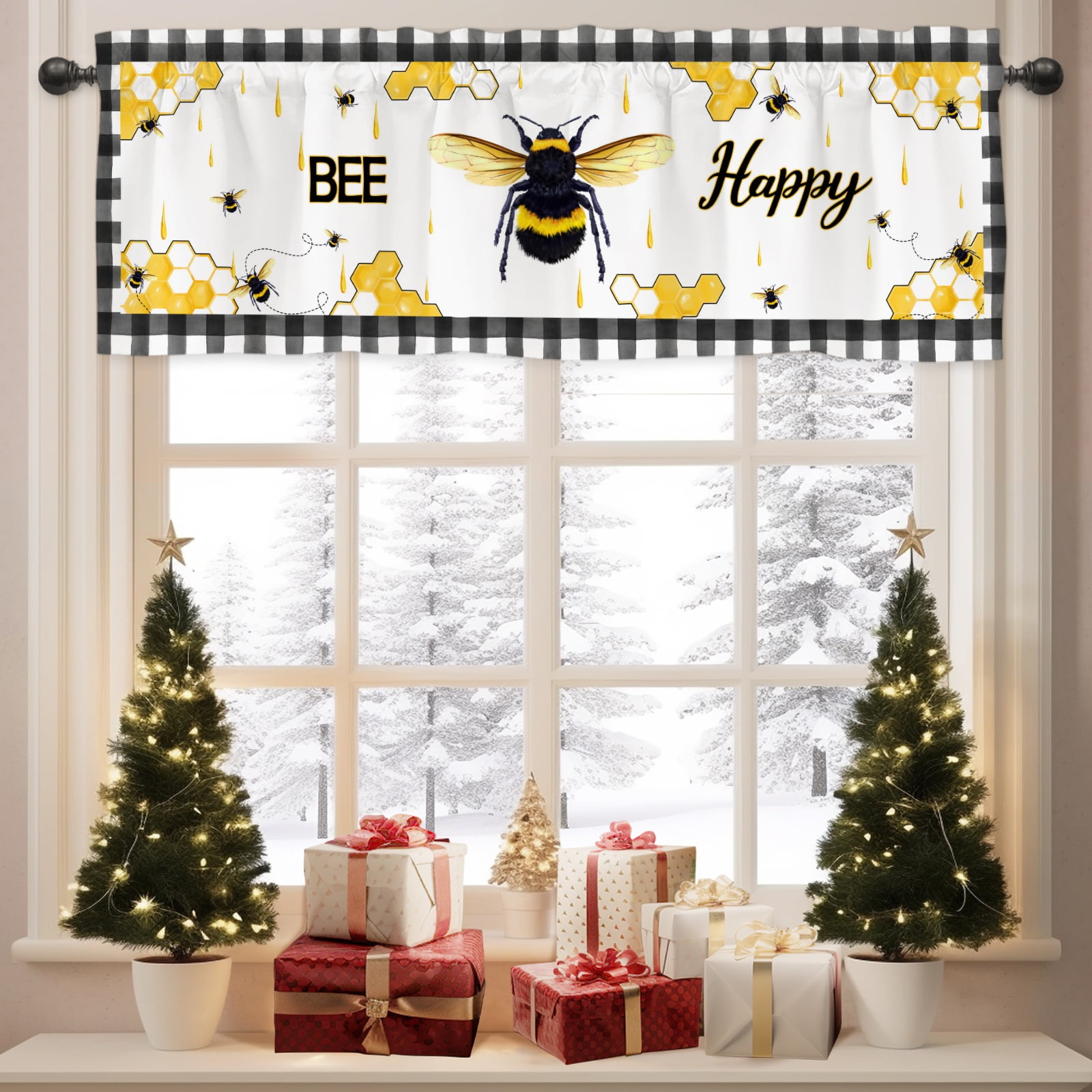 Honey Bee Valances For Kitchen Window Spring Summer Window Toppers ...