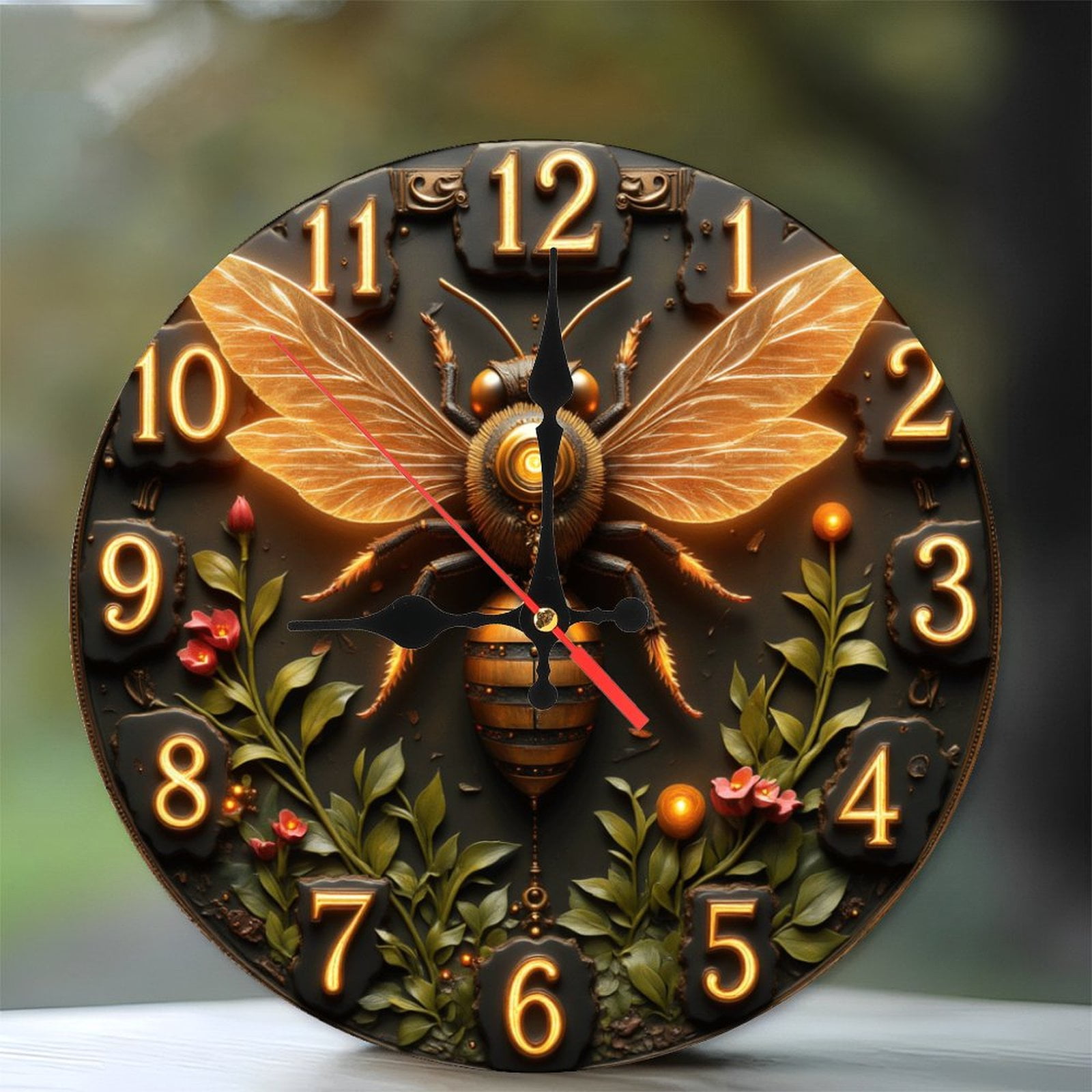 Honey Bee Wall Clock 10-Inch Silent Wooden Wall Clock, Battery Operated ...