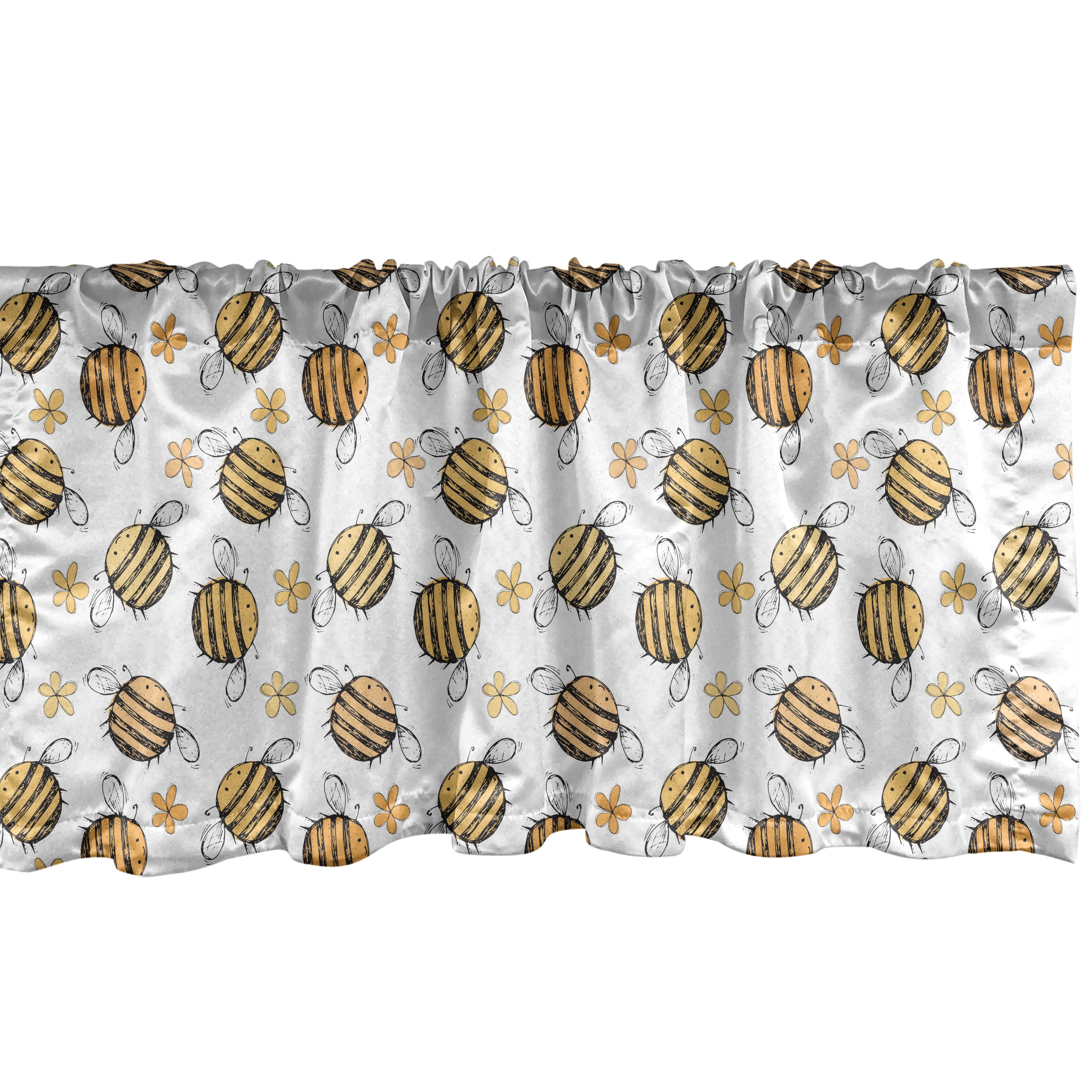 Ambesonne Honey Bee Valance Pack of 2, Hand Drawn Flowers Bees, 54"X18 ...