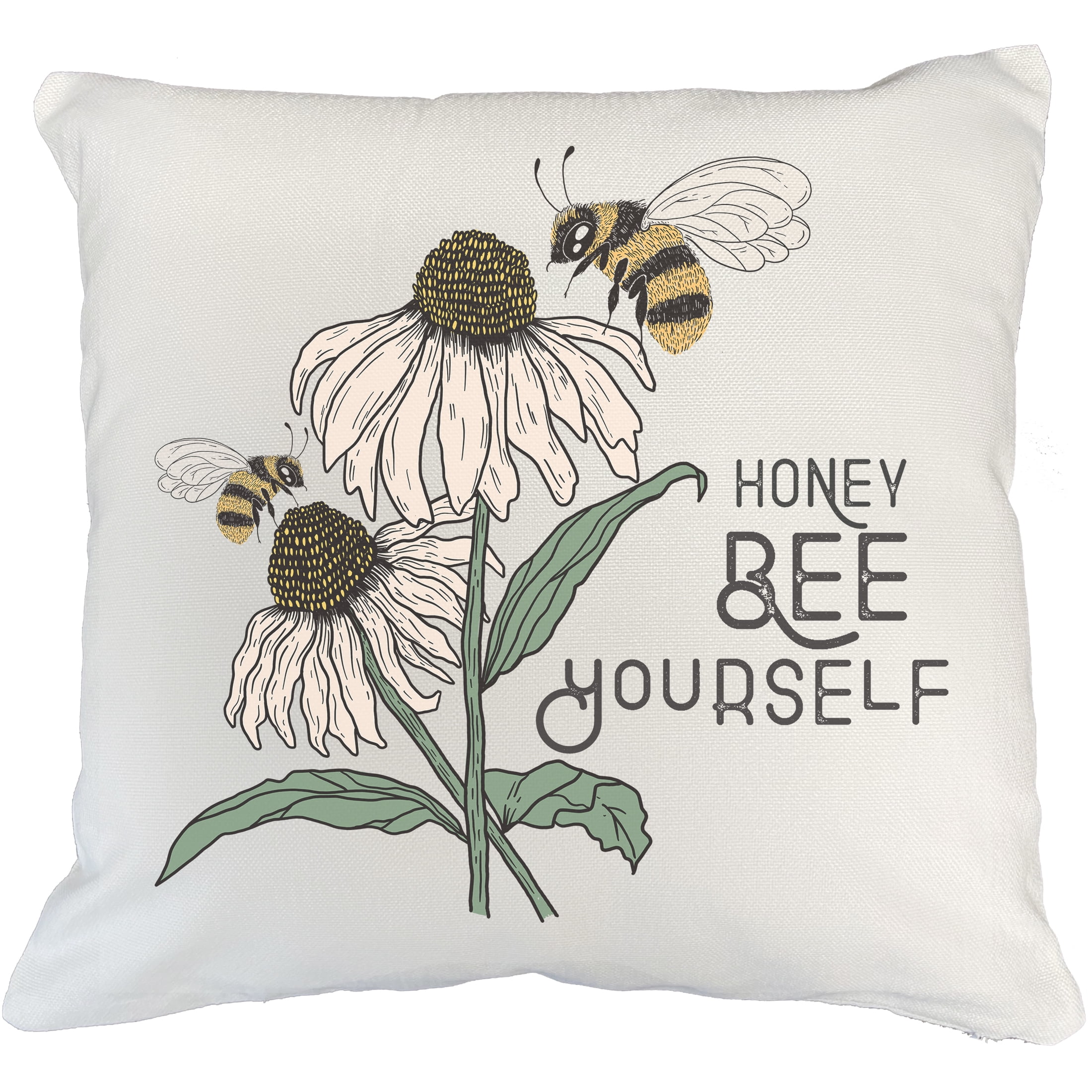 Honey Bee Yourself with Bees & Daisies Art Merch Gift, White Pillow ...