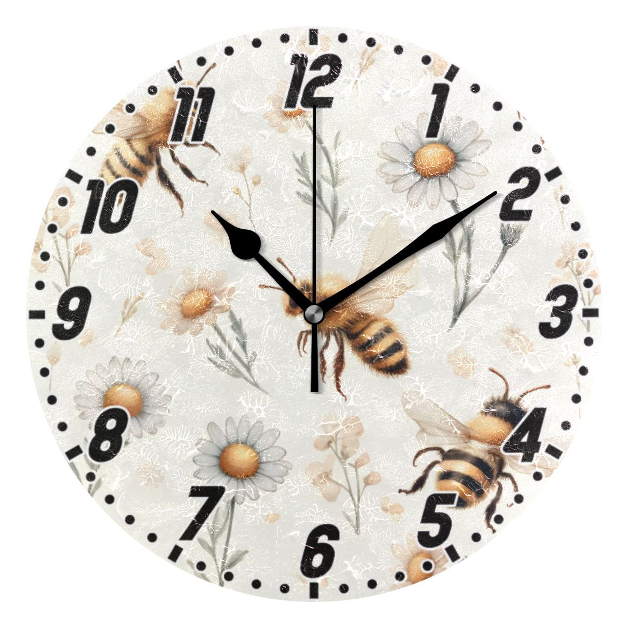 Honey Bee and Daisy Flower Wall Clock 9.8 inch Battery Operated Clocks ...
