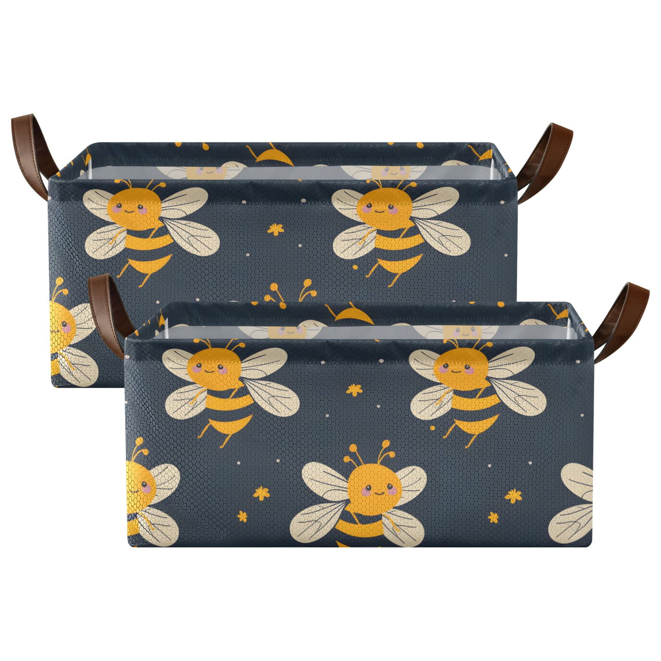 Honey Bee and Star 2 Pcs Collapsible Storage Bins Fabric Shelf Baskets ...