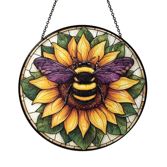Honey Bee and Sunflower Acrylic Window Hanging, Stained Glass Style ...