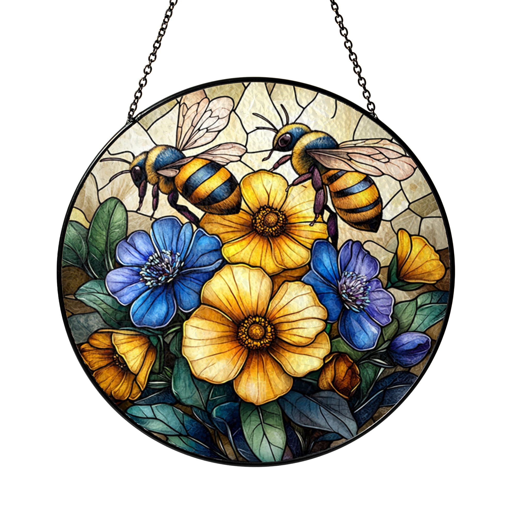Honey Bee and Wildflowers Stained Glass Style Window Suncatcher ...