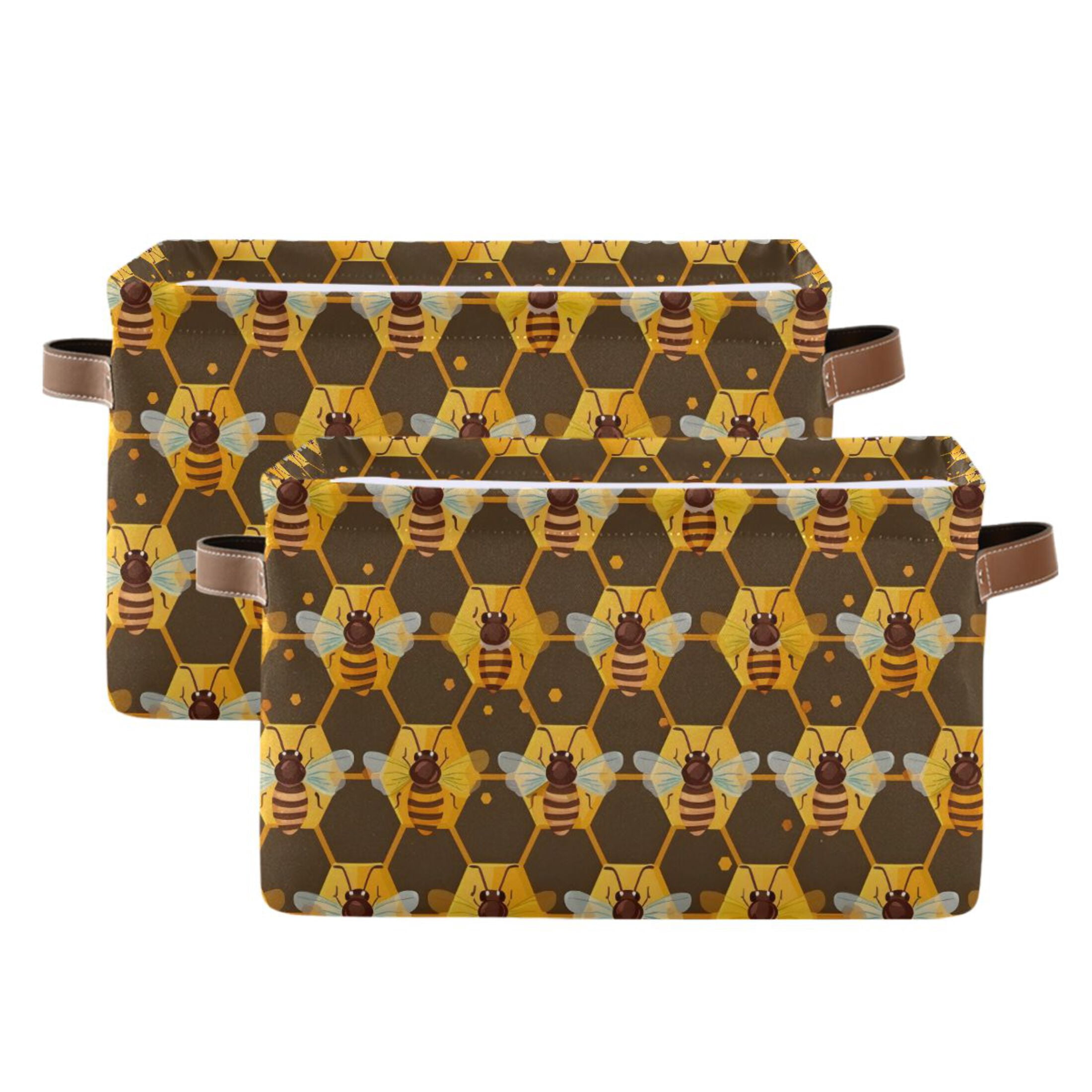 Honey Bee in Honeycomb Storage Bins with Handle Fabric Organizer Basket ...