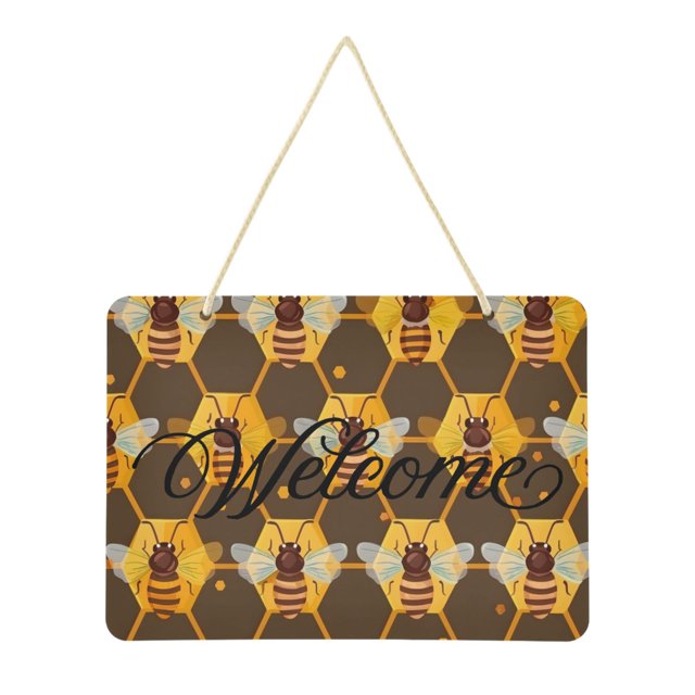 Honey Bee in Honeycomb Welcome Sign Front Door PVC 14x10 inch Hanger ...
