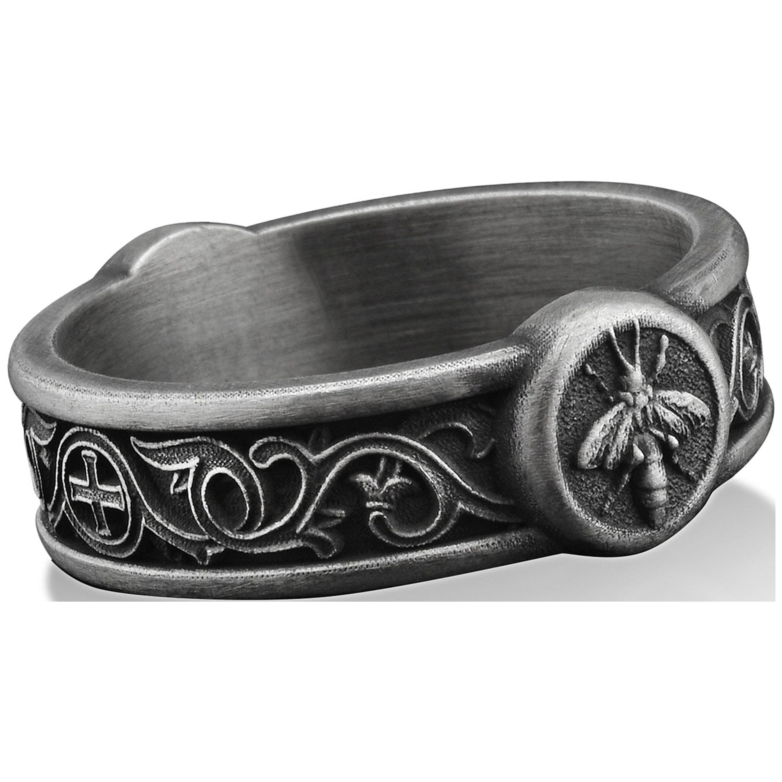 Honey Bee with Lily Motifs Handmade Sterling Silver Men Band Ring ...