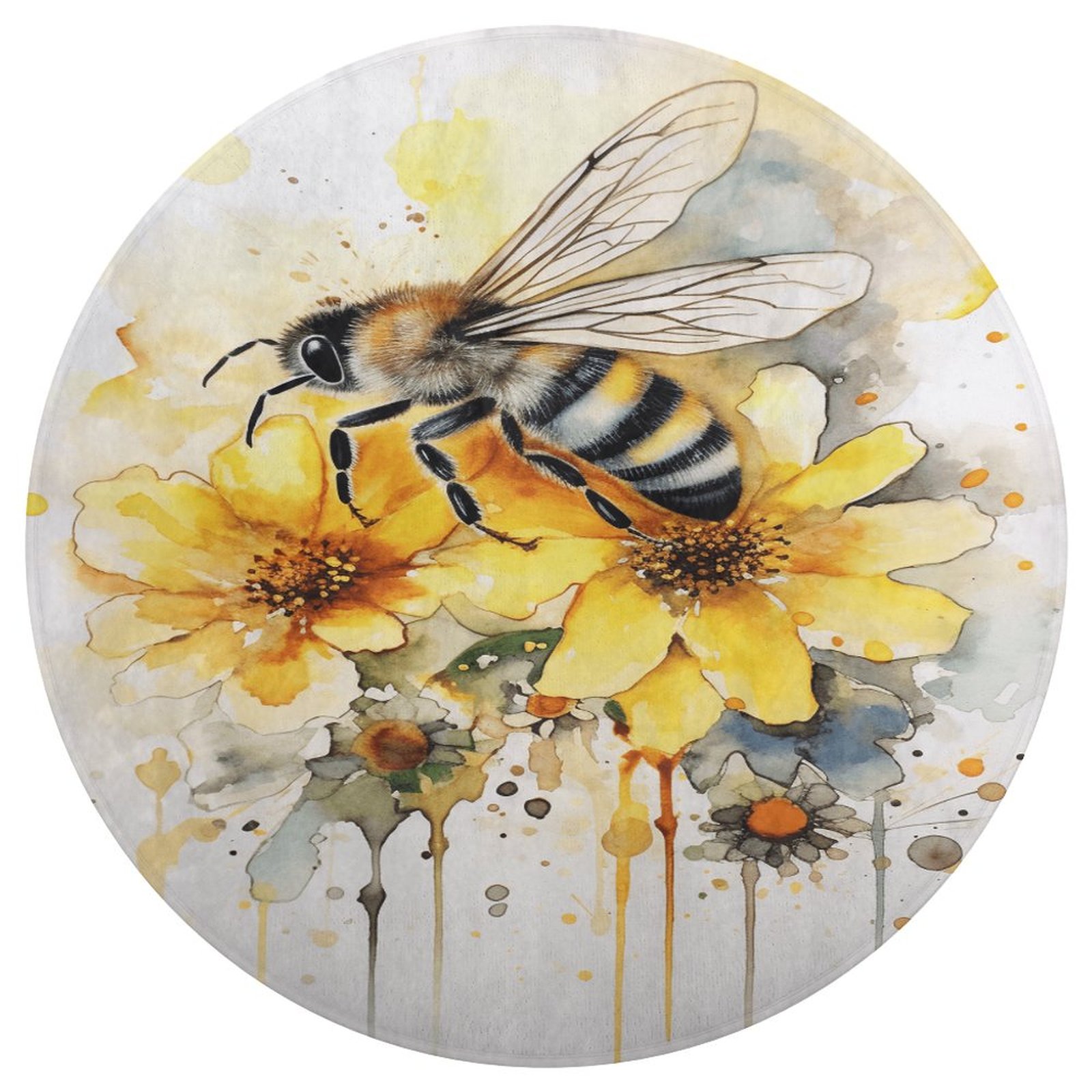 Honey Bees That Collect Nectar Round Area Rug Floor Carpets Washable ...