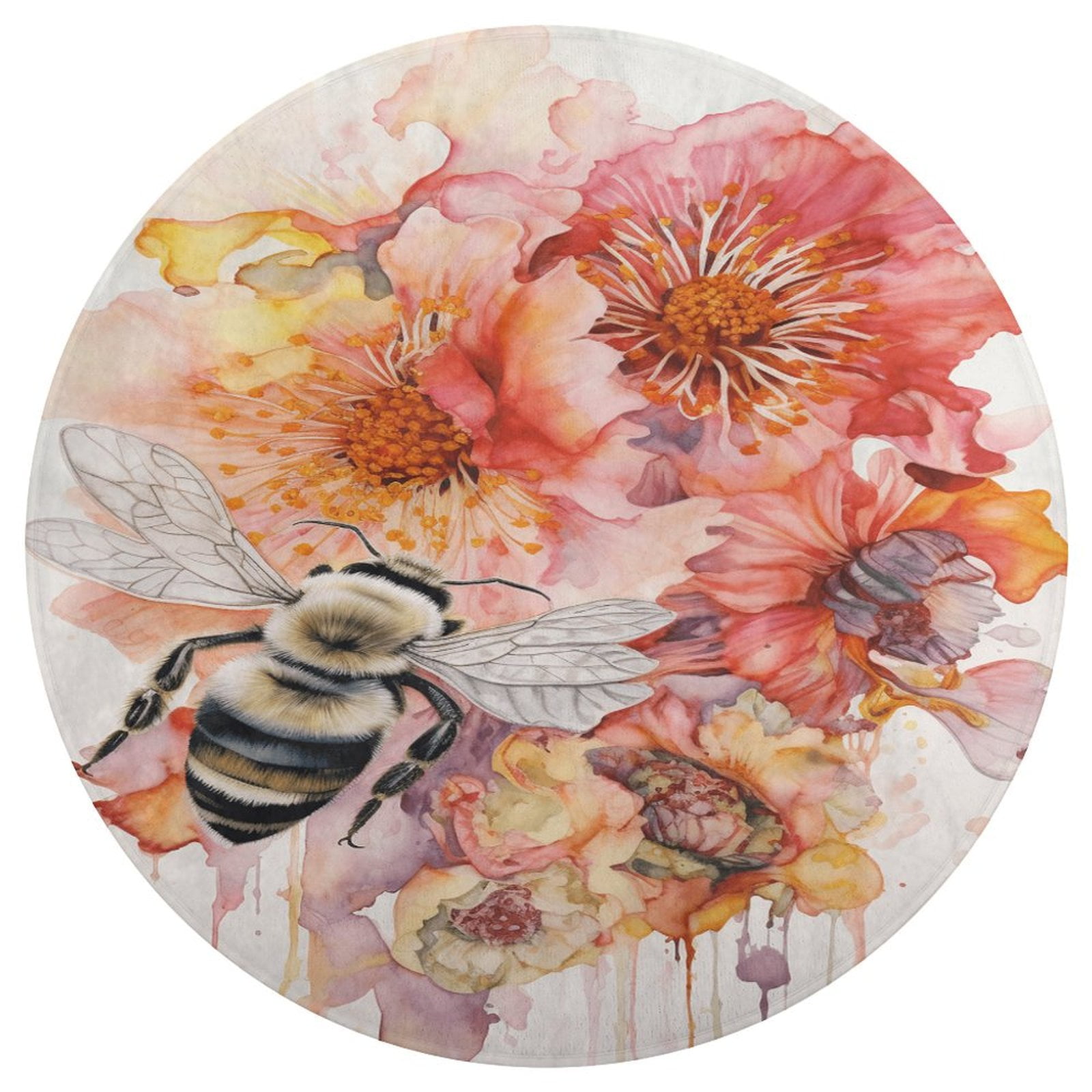 Honey Bees That Collect Nectar Round Area Rug Floor Carpets Washable ...
