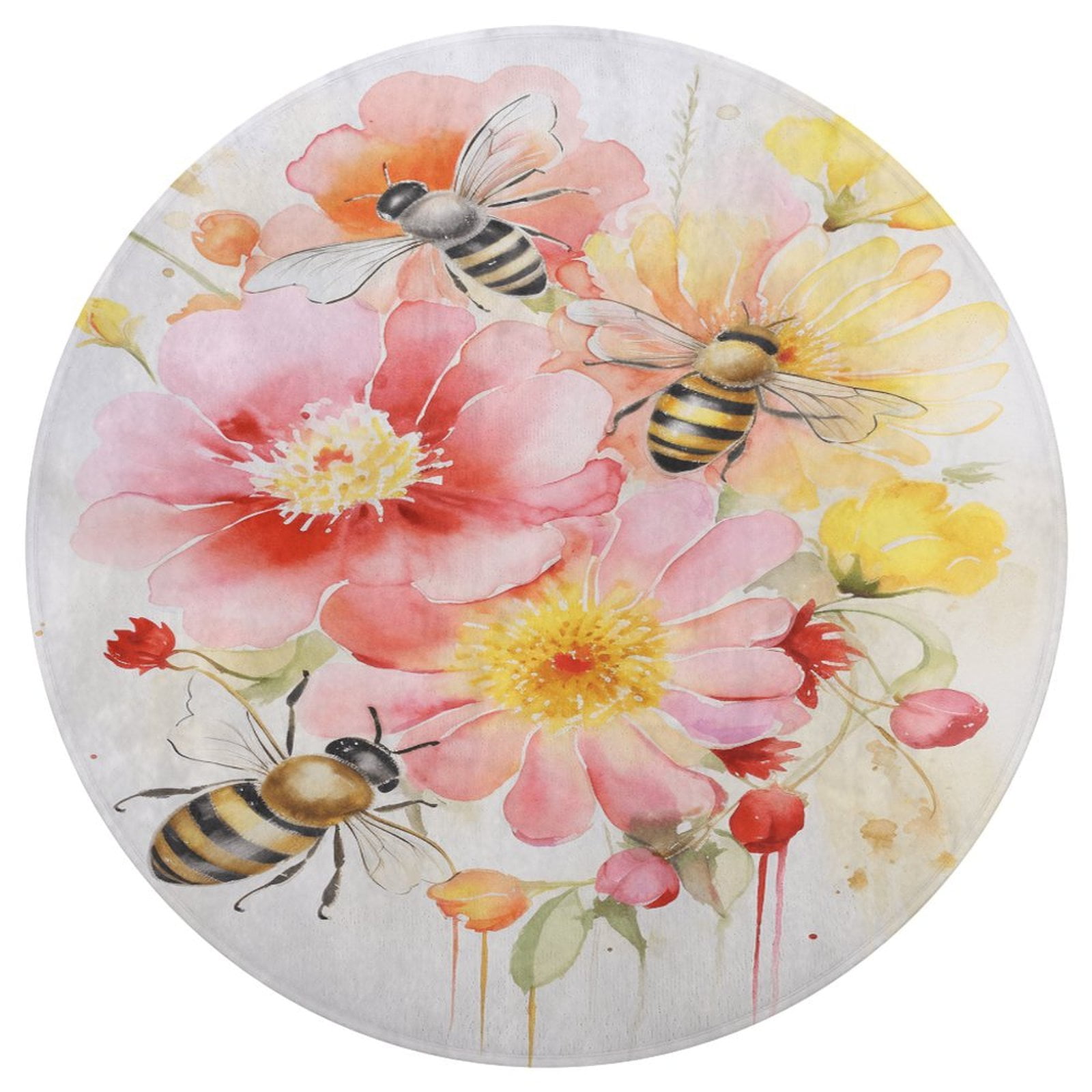 Honey Bees That Collect Nectar Round Area Rug Floor Carpets Washable ...