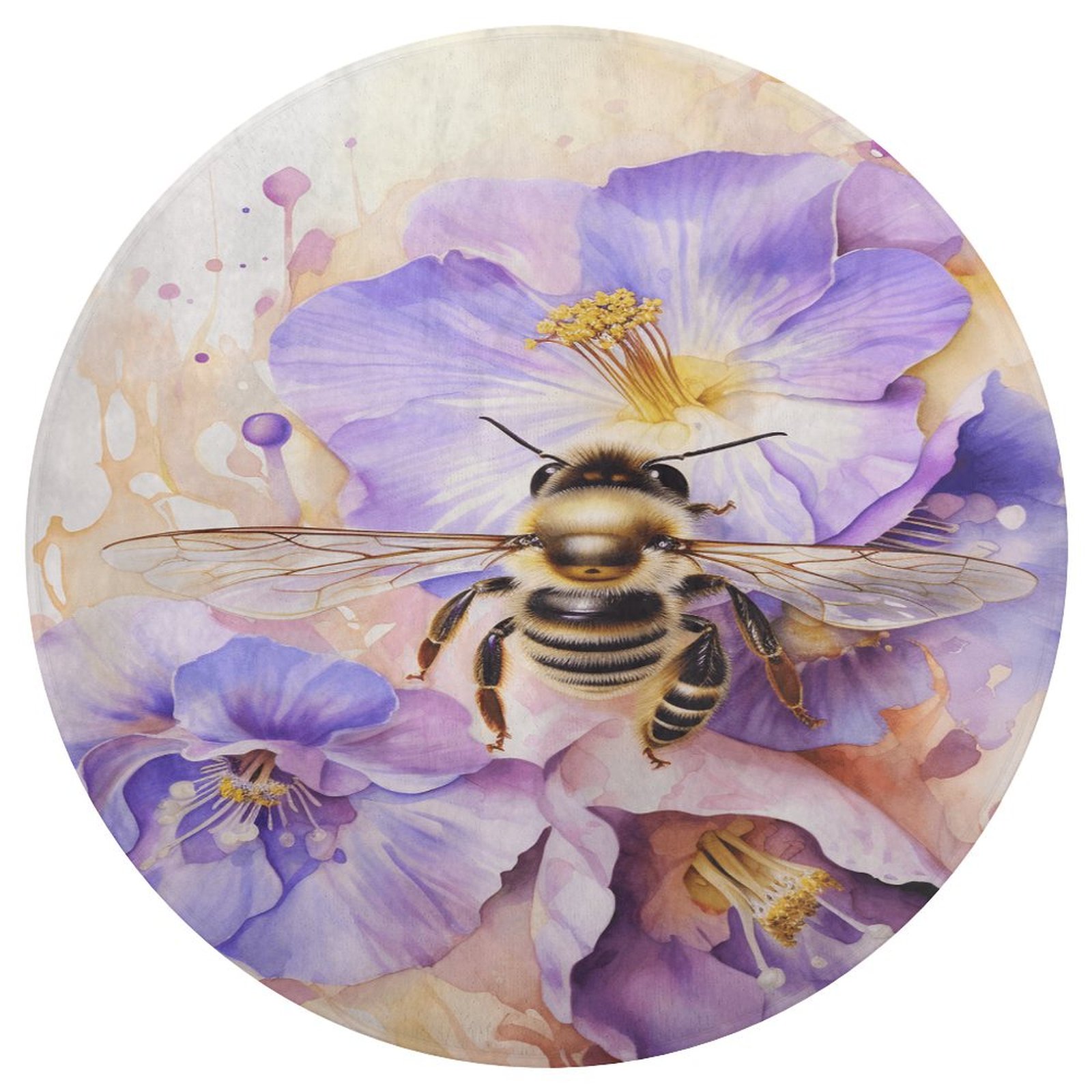 Honey Bees That Collect Nectar Round Area Rug Floor Carpets Washable ...