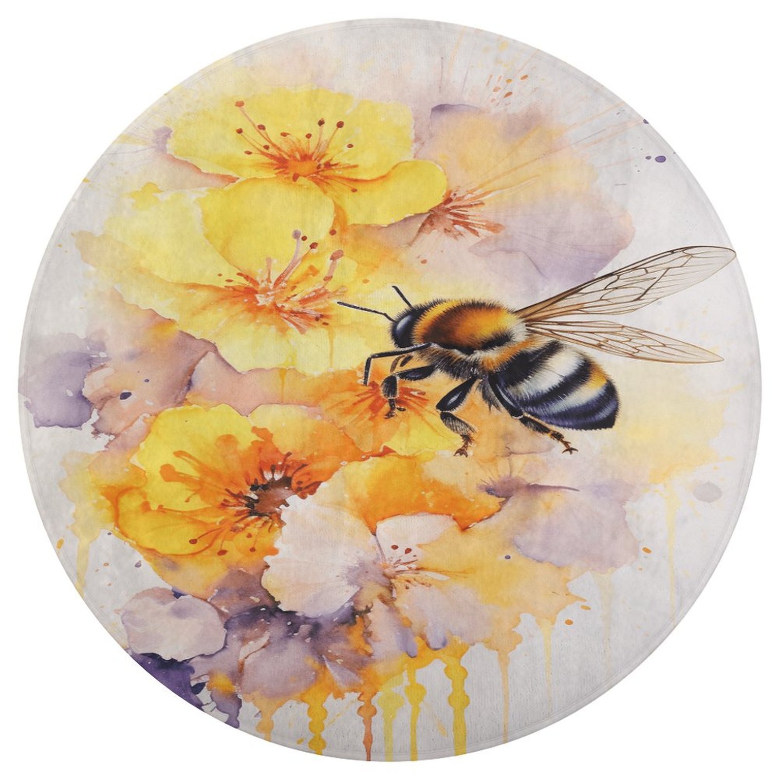 Honey Bees That Collect Nectar Round Area Rug Floor Carpets Washable ...