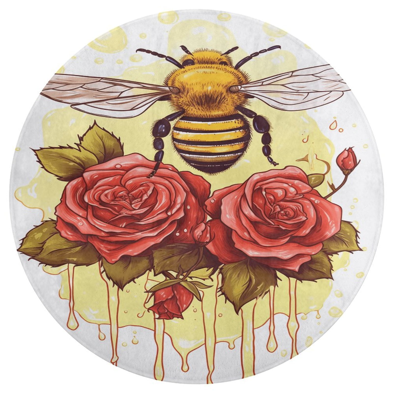 Honey Bees That Collect Nectar Round Area Rug Floor Carpets Washable ...