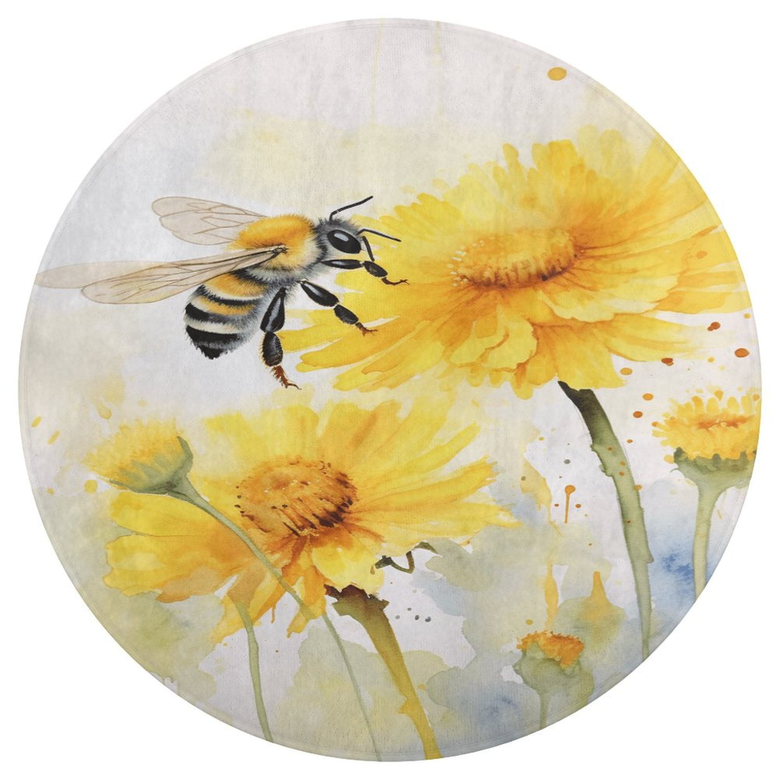Honey Bees That Collect Nectar Round Area Rug Floor Carpets Washable Indoor Floor Area Mat Stain ...
