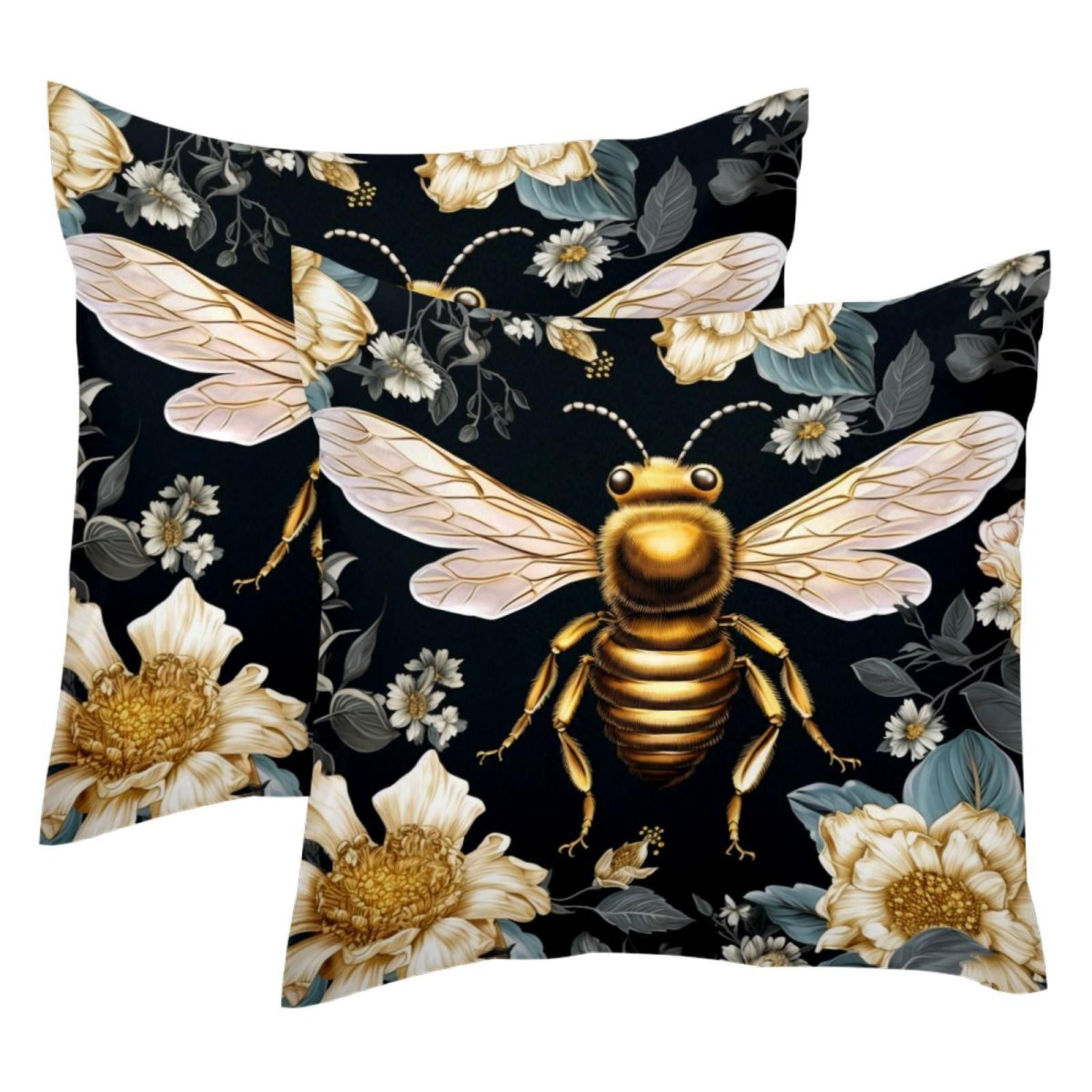 Honey Bees Flying on Blossom Flowers Pack of 2 Pillow Covers 18x18 Inch ...