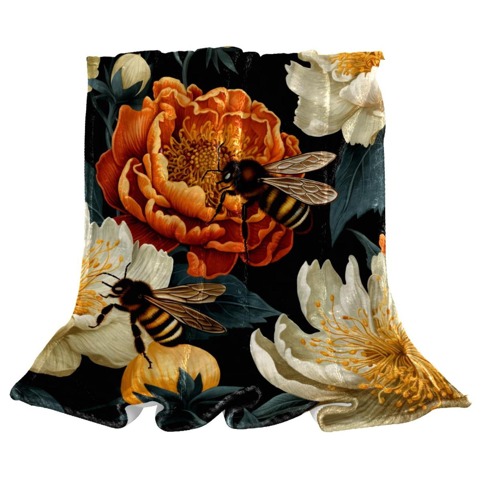 Honey Bees Flying on Blossom Flowers Soft Throw Blanket Cozy Fleece ...
