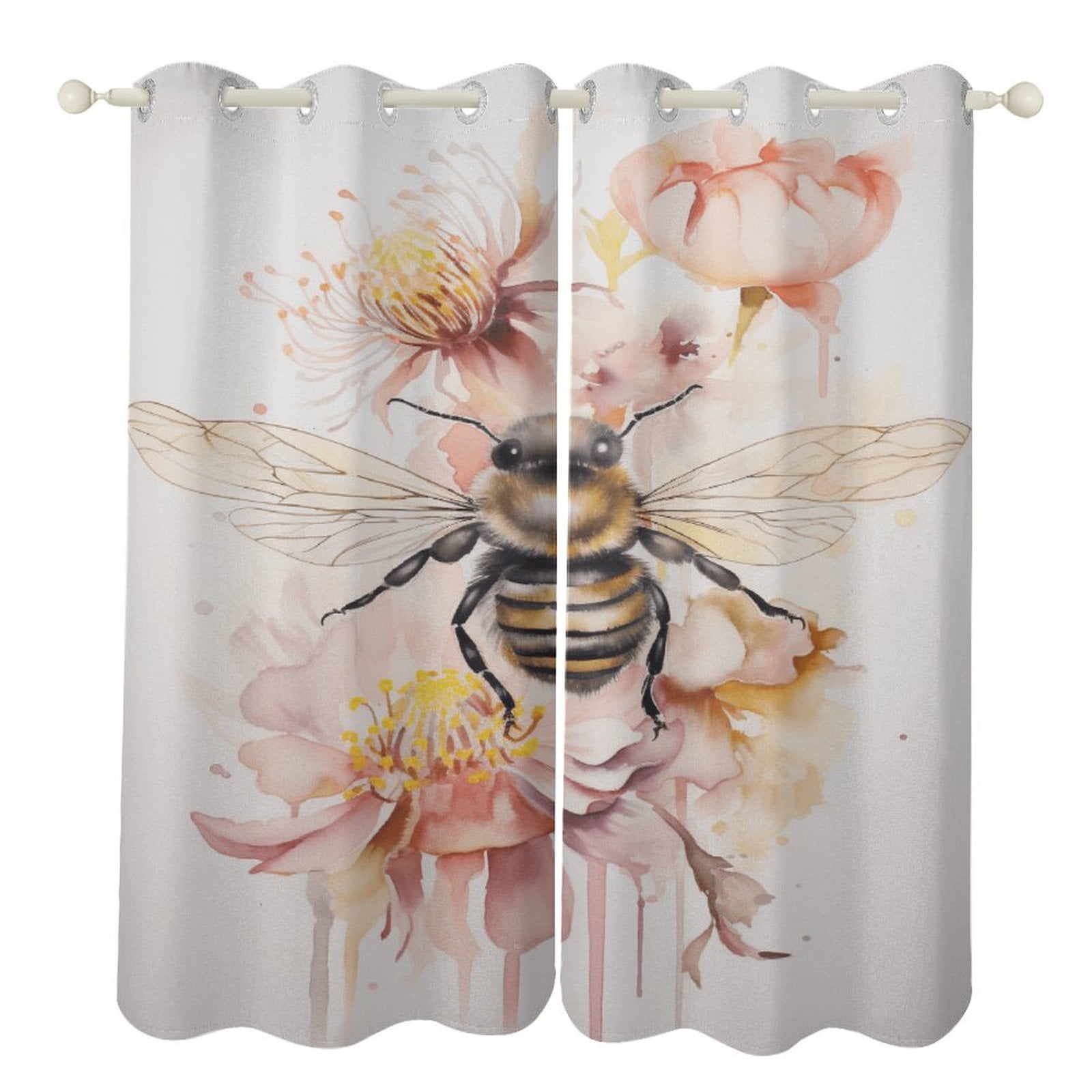 Honey Bees That Collect Nectar 2 Pieces Window Drape Curtain for Living Room Bedroom Decor ...