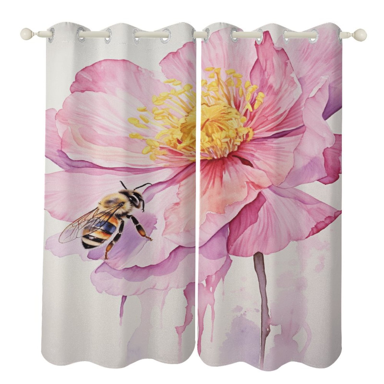 Honey Bees That Collect Nectar 2 Pieces Window Drape Curtain for Living Room Bedroom Decor ...