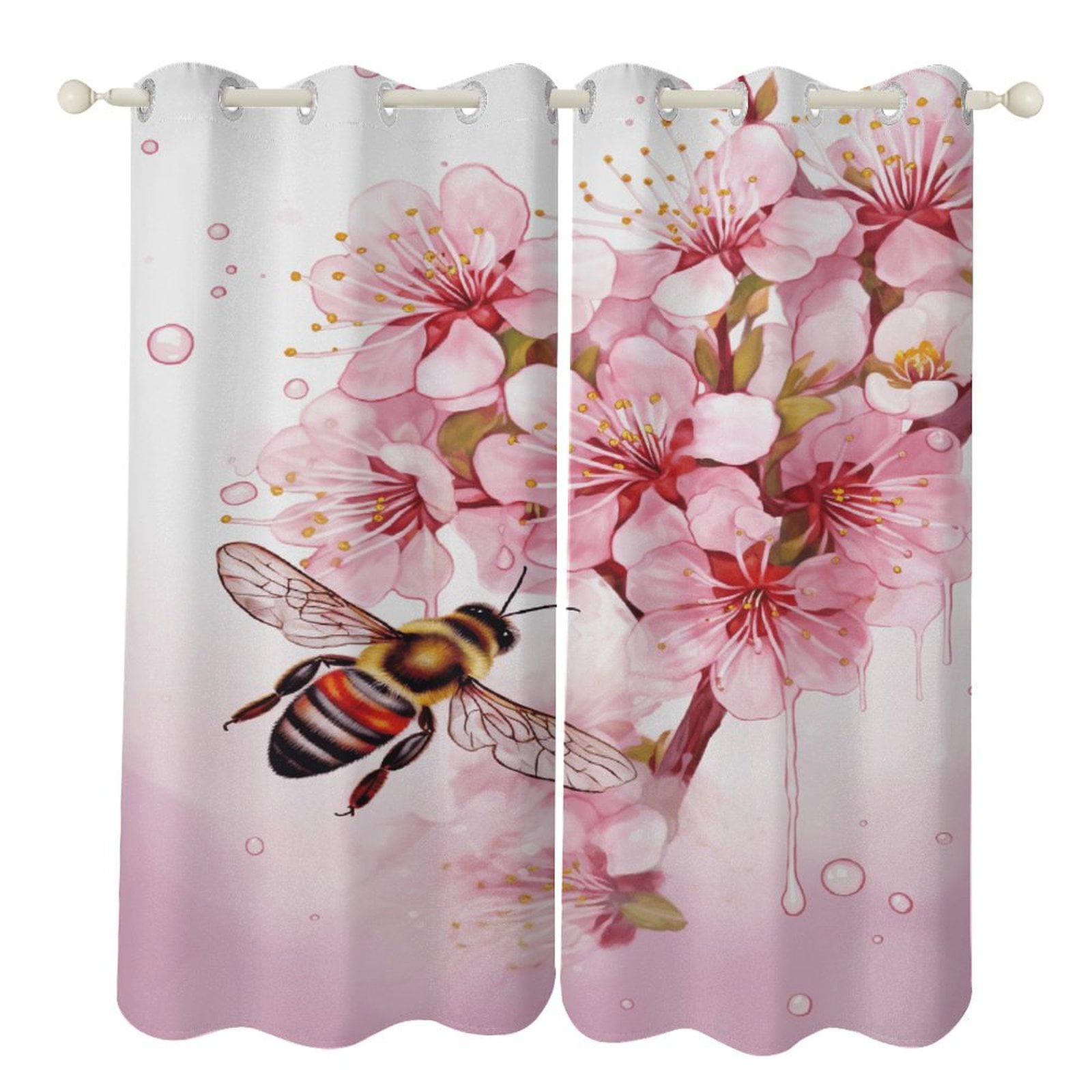 Honey Bees That Collect Nectar 2 Pieces Window Drape Curtain for Living Room Bedroom Decor ...