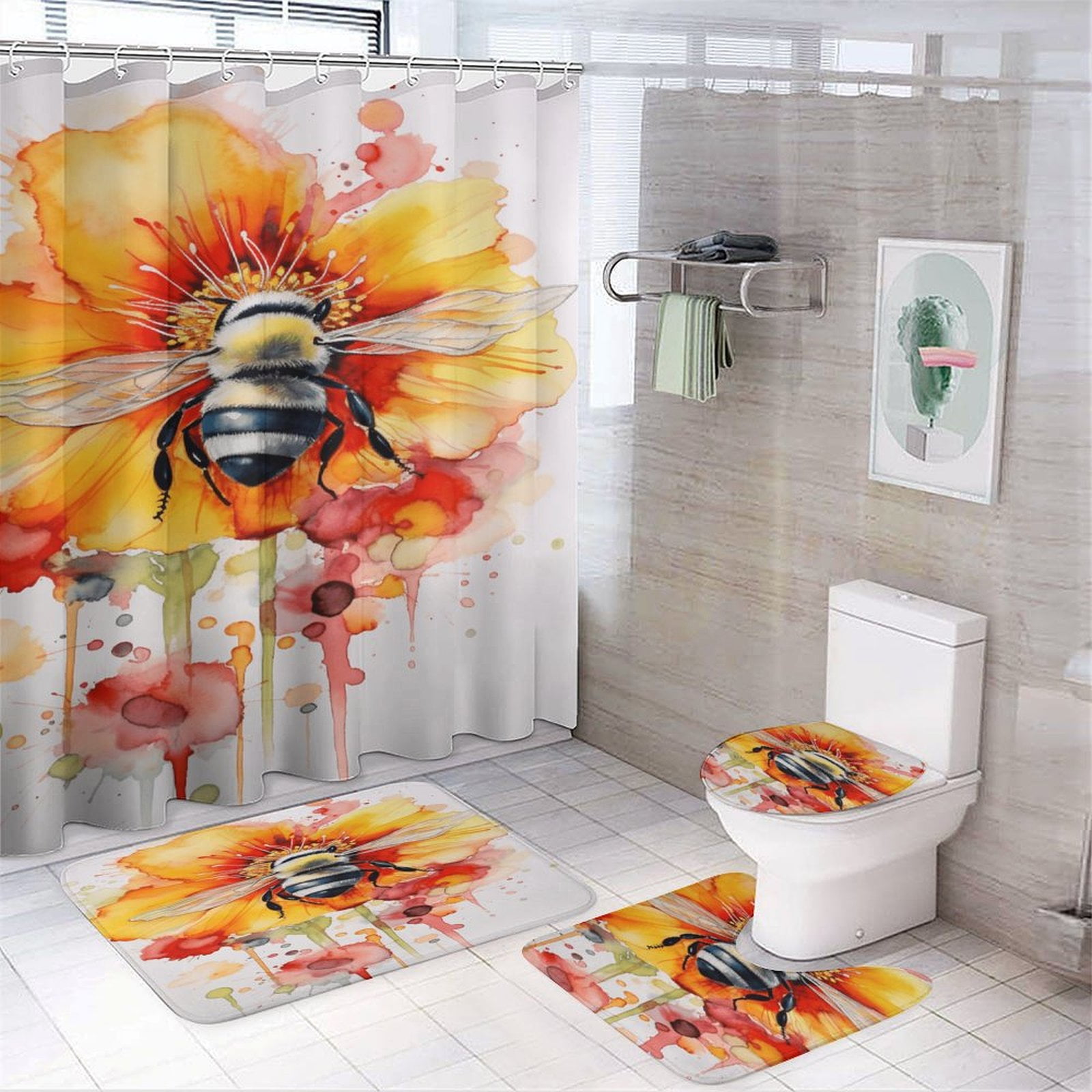 Honey Bees That Collect Nectar 4 Pieces Shower Curtain Suit Turtle ...