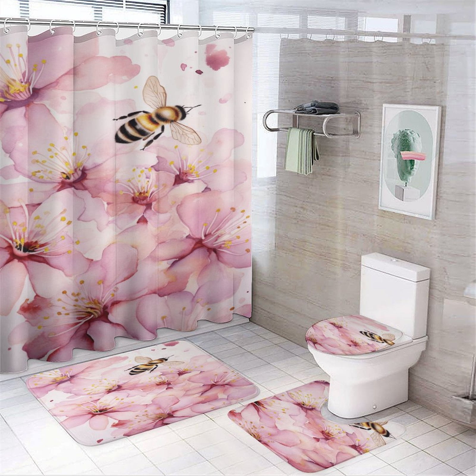 Honey Bees That Collect Nectar 4 Pieces Shower Curtain Suit Turtle ...