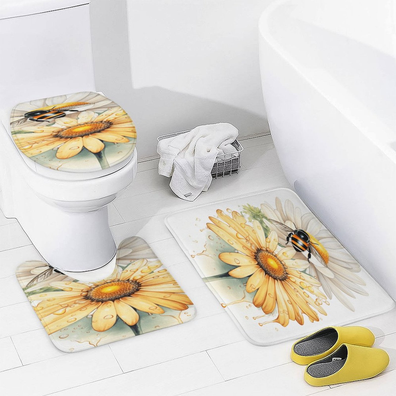 Honey Bees That Collect Nectar Bathroom Rugs Set 3 Piece with Non-Slip ...