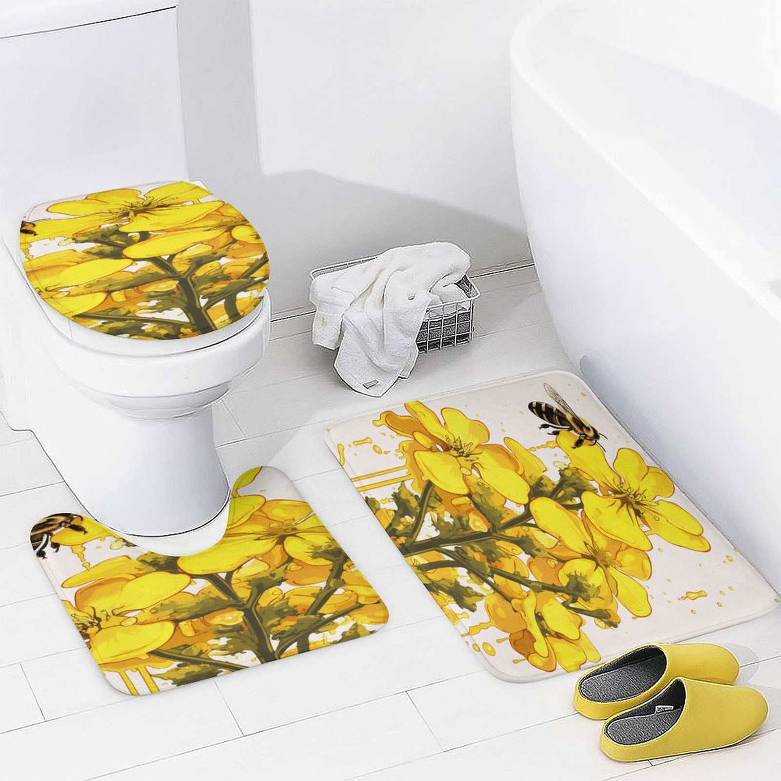 Honey Bees That Collect Nectar Bathroom Rugs Set 3 Piece with Non-Slip ...