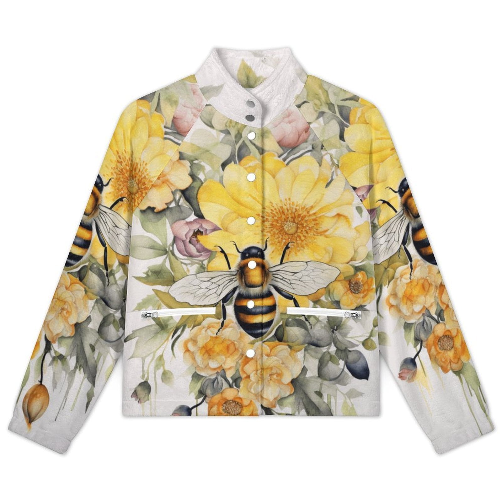 Honey Bees That Collect Nectar Fall Winter Women Jacket Stand Collar ...