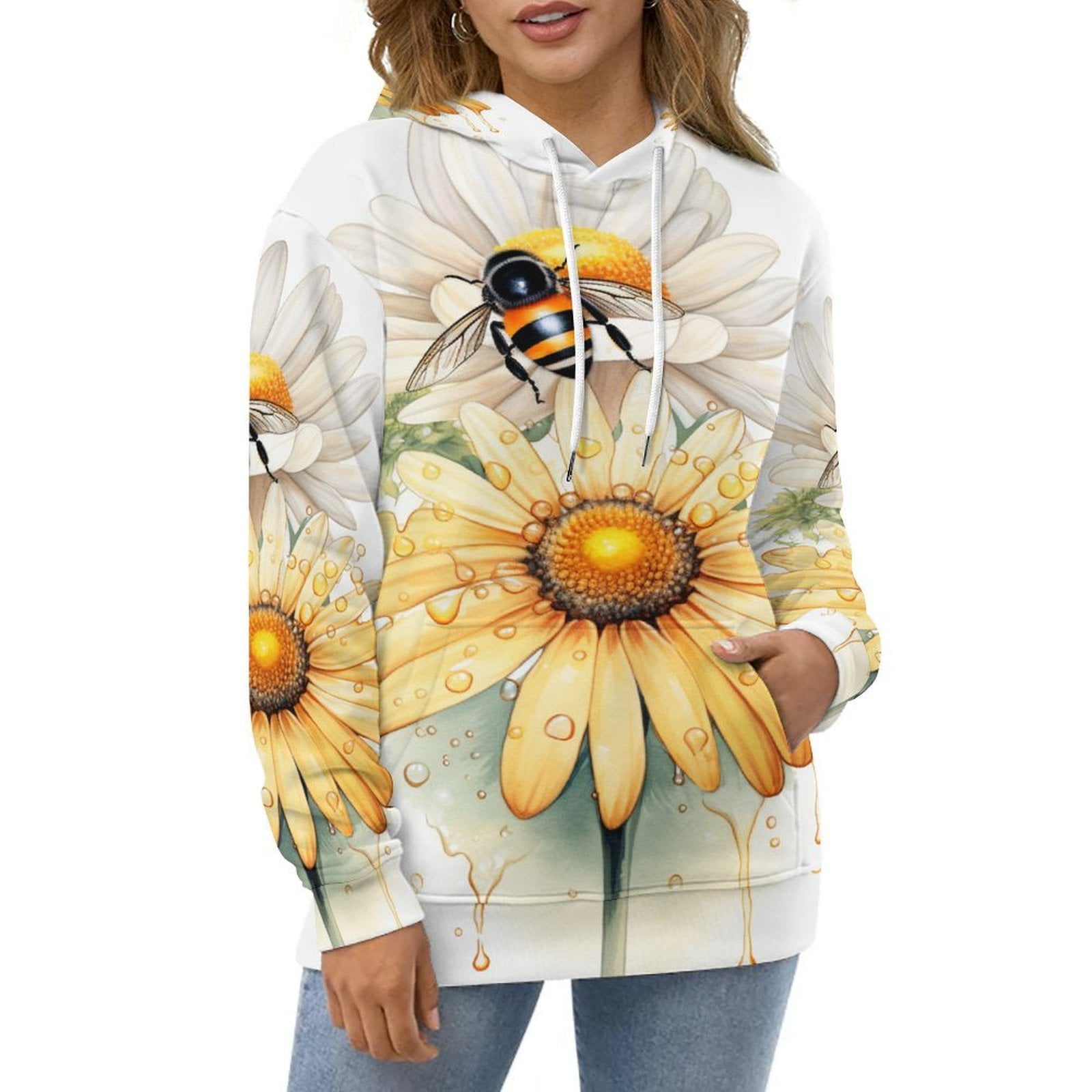 Honey Bees That Collect Nectar Hoodies Classic Oversized Pullover Hoodie Female Long Sleeve ...
