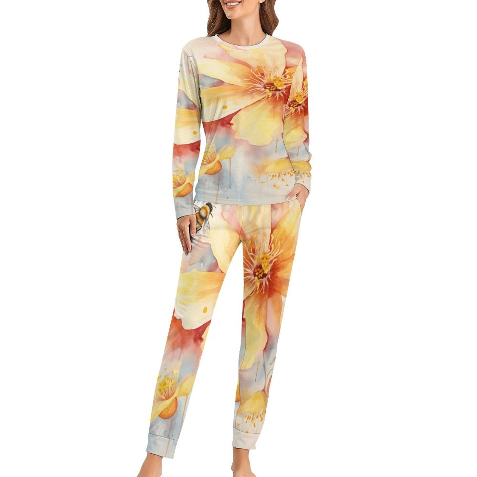 Honey Bees That Collect Nectar Pajamas 2 Pieces Pajama Sets Woman Long ...